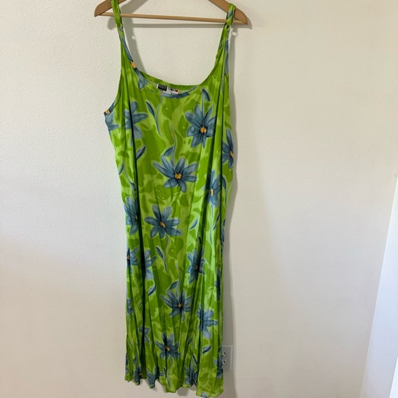 Vintage | Dresses | Vintage Rosey Tomato Lime Green Blue Floral Maxi ...